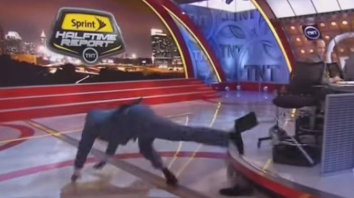 Down He Goes: Shaq Takes Nasty Tumble During Halftime Show | VladTV