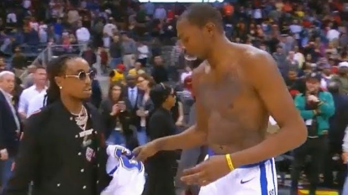 Kevin Durant Gives Quavo Game Worn Jersey After Defeating the Hawks Kevin Durant Gives Quavo Game Worn Jersey After Defeating the Hawks