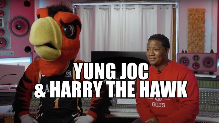 EXCLUSIVE: NBA Mascot Harry the Hawk Crashes Yung Joc's Interview ...